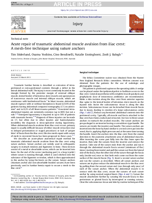 (PDF) Acute repair of traumatic abdominal muscle avulsion from iliac ...