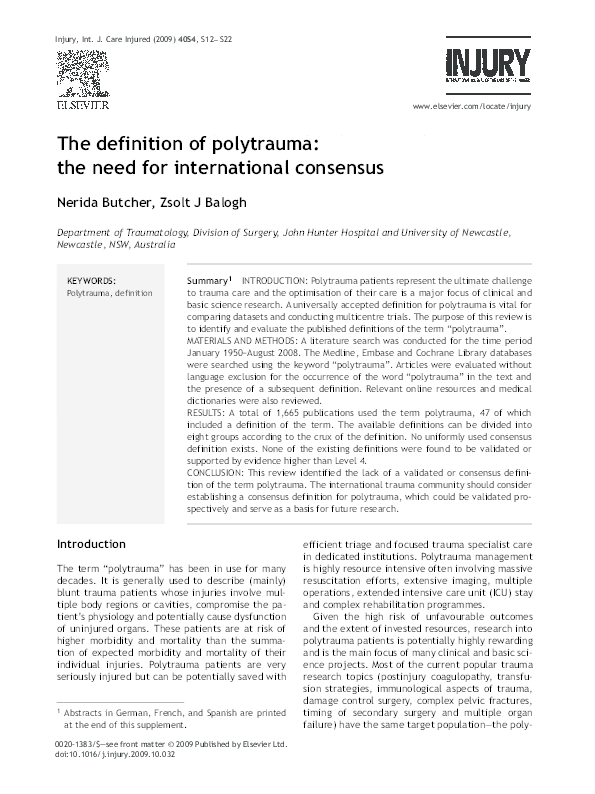 (PDF) The definition of polytrauma: the need for international consensus