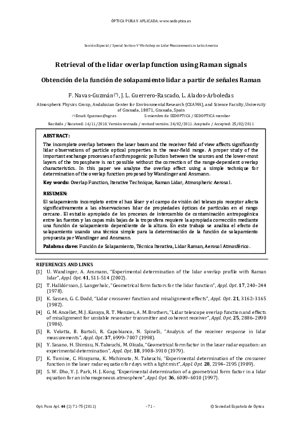 Pdf Retrieval Of The Lidar Overlap Function Using Raman Signals