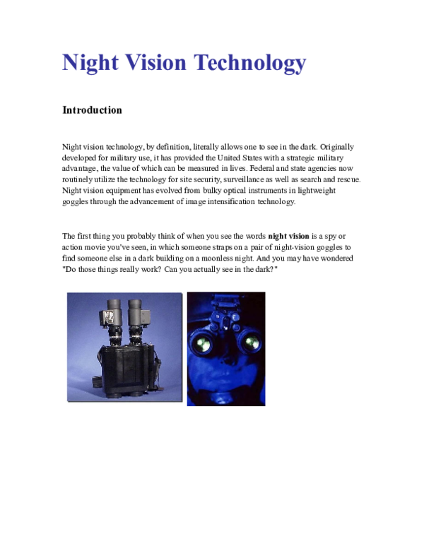 (DOC) Night Vision Technology Introductio n
