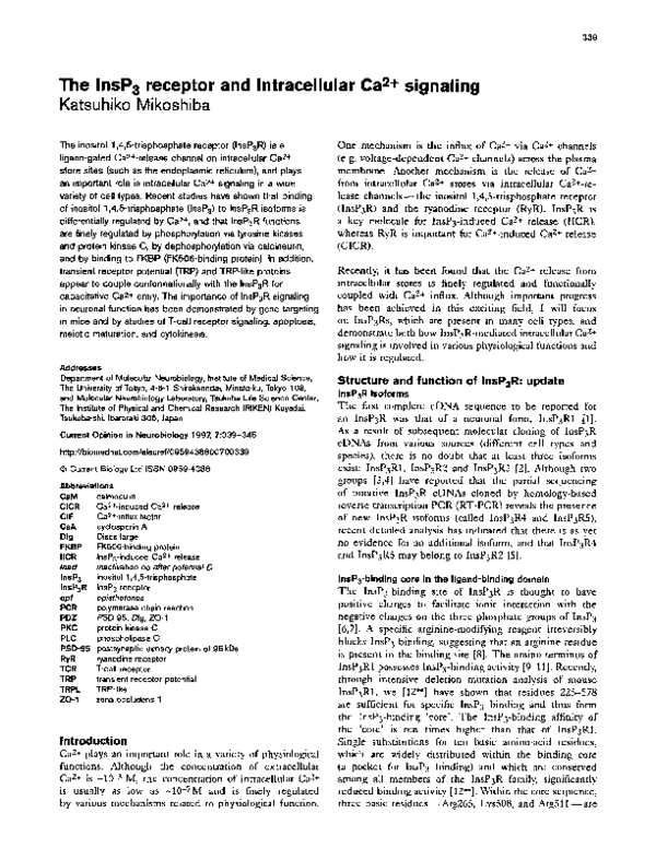 (PDF) The InsP3 receptor and intracellular Ca2+ signaling