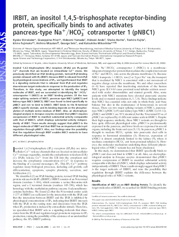 IRBIT, an inositol 1,4,5-trisphosphate receptor-binding protein, specifically binds to and ...