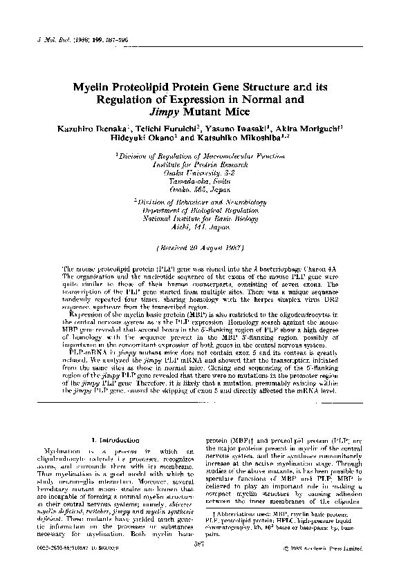 (PDF) Myelin proteolipid protein gene structure and its regulation of ...