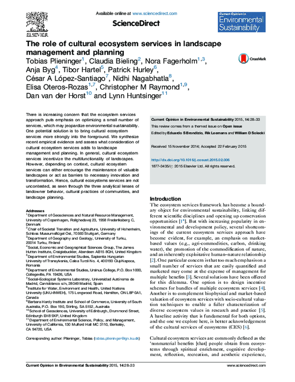 (PDF) The role of cultural ecosystem services in landscape management ...