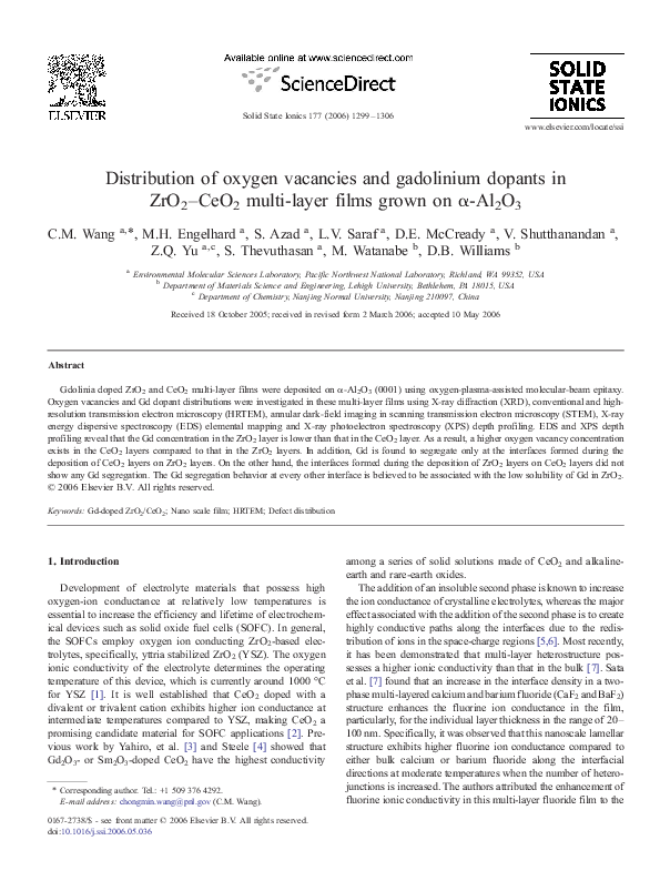 (PDF) Distribution of oxygen vacancies and gadolinium dopants in ZrO2 ...