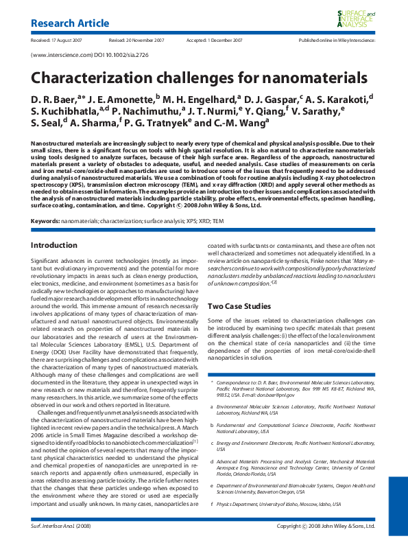 (PDF) Characterization challenges for nanomaterials