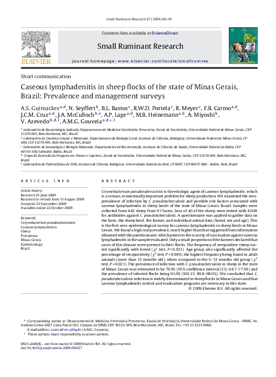 (PDF) Caseous lymphadenitis in sheep flocks of the state of Minas ...