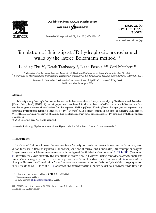(PDF) Simulation of fluid slip at 3D hydrophobic microchannel walls by the lattice Boltzmann method