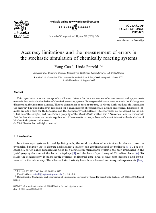 Pdf Accuracy Limitations And The Measurement Of Errors In The Stochastic Simulation Of