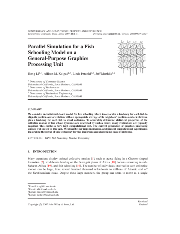(PDF) Parallel simulation for a fish schooling model on a general-purpose graphics processing unit