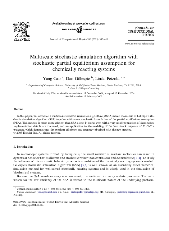 Pdf Multiscale Stochastic Simulation Algorithm With Stochastic Partial Equilibrium Assumption