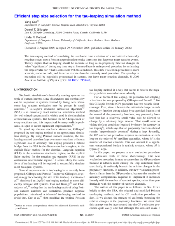 Pdf Efficient Step Size Selection For The Tau Leaping Simulation Method