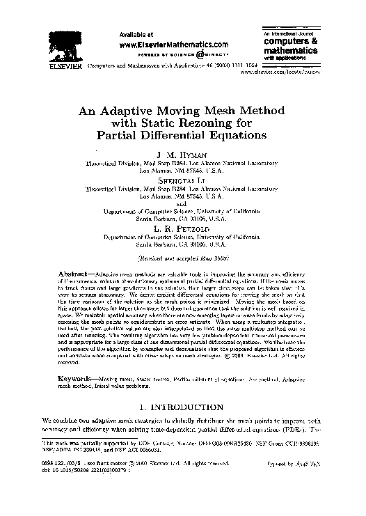 Pdf An Adaptive Moving Mesh Method With Static Rezoning For Partial