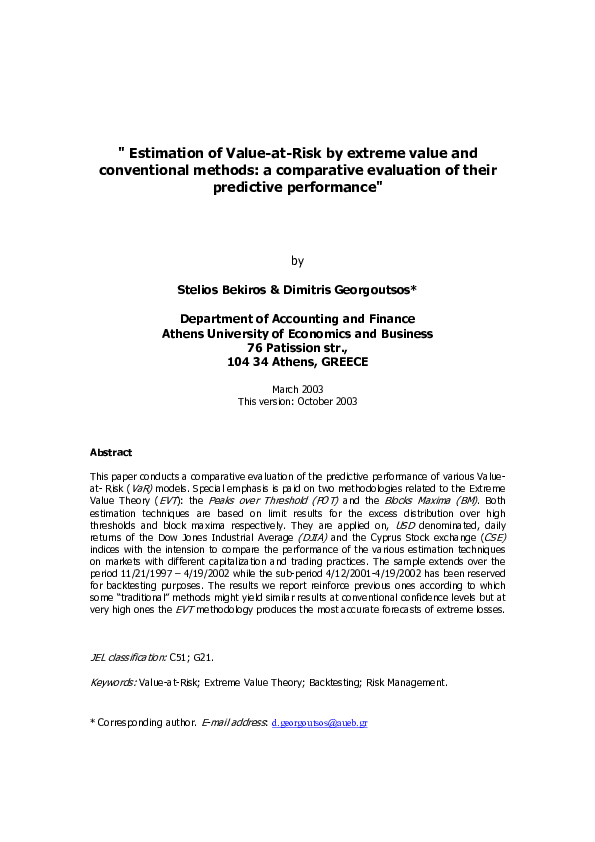 (PDF) Estimation of Value-at-Risk by extreme value and conventional methods: a comparative ...