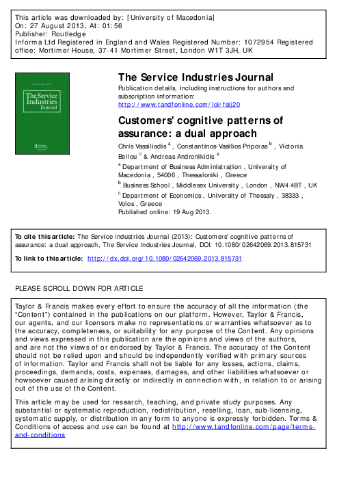 (PDF) Customers' cognitive patterns of assurance: a dual approach