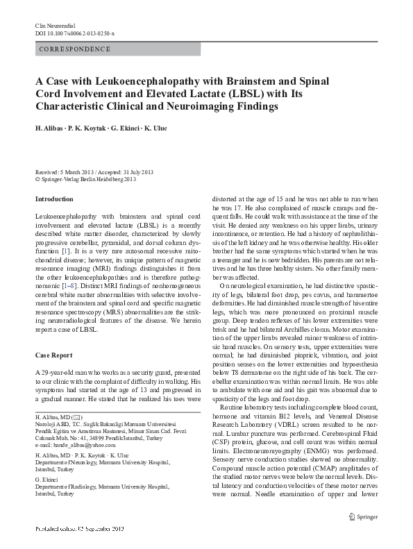 (PDF) A Case with Leukoencephalopathy with Brainstem and Spinal Cord ...