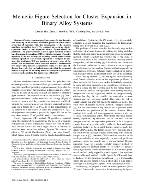 (PDF) Memetic figure selection for cluster expansion in binary alloy systems