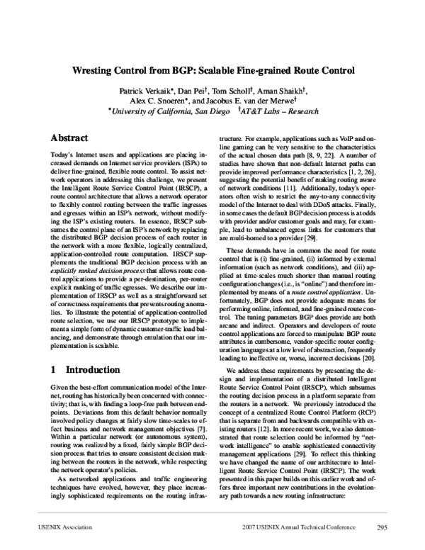 (PDF) Wresting control from BGP: Scalable fine-grained route control