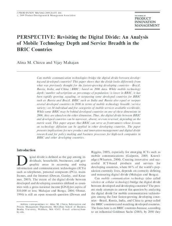 (PDF) PERSPECTIVE: Revisiting the Digital Divide: An Analysis of Mobile ...