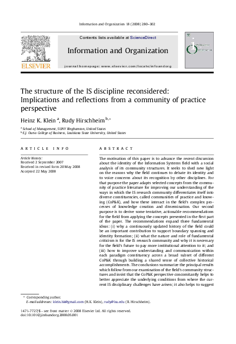 (PDF) The structure of the IS discipline reconsidered: Implications and ...