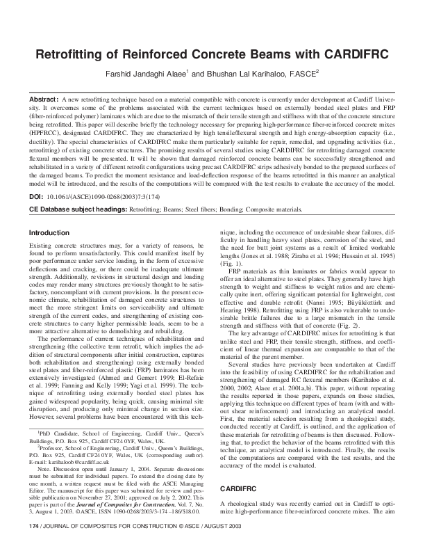 (PDF) Retrofitting of Reinforced Concrete Beams with CARDIFRC