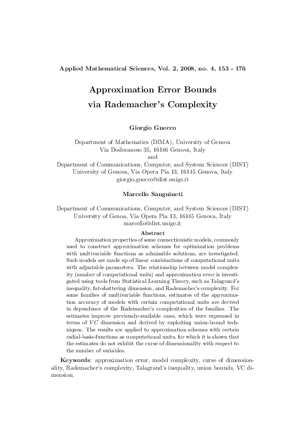 (PDF) Approximation error bounds via Rademacher’s complexity