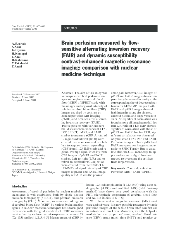 (PDF) Brain perfusion measured by flow-sensitive alternating inversion ...