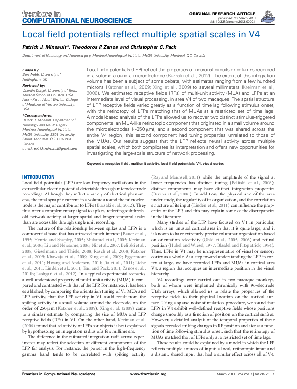 (PDF) Local field potentials reflect multiple spatial scales in V4