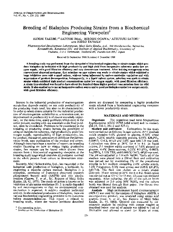 (PDF) Breeding of bialaphos producing strains from a biochemical ...