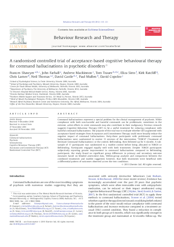 (PDF) A randomised controlled trial of acceptance-based cognitive ...