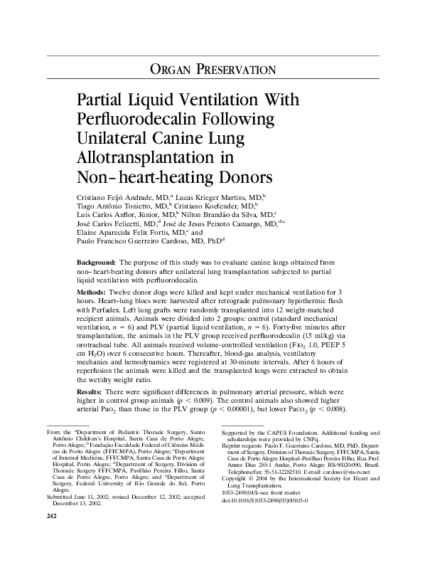 (PDF) Partial liquid ventilation with perfluorodecalin following ...