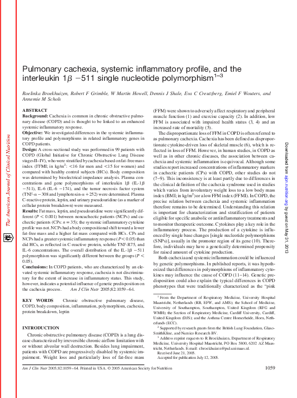 (PDF) Pulmonary cachexia, systemic inflammatory profile, and the ...