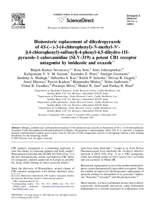(PDF) Bioisosteric replacement of dihydropyrazole of 4S-(−)-3-(4 ...