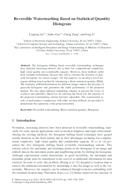 (PDF) Reversible watermarking based on statistical quantity histogram