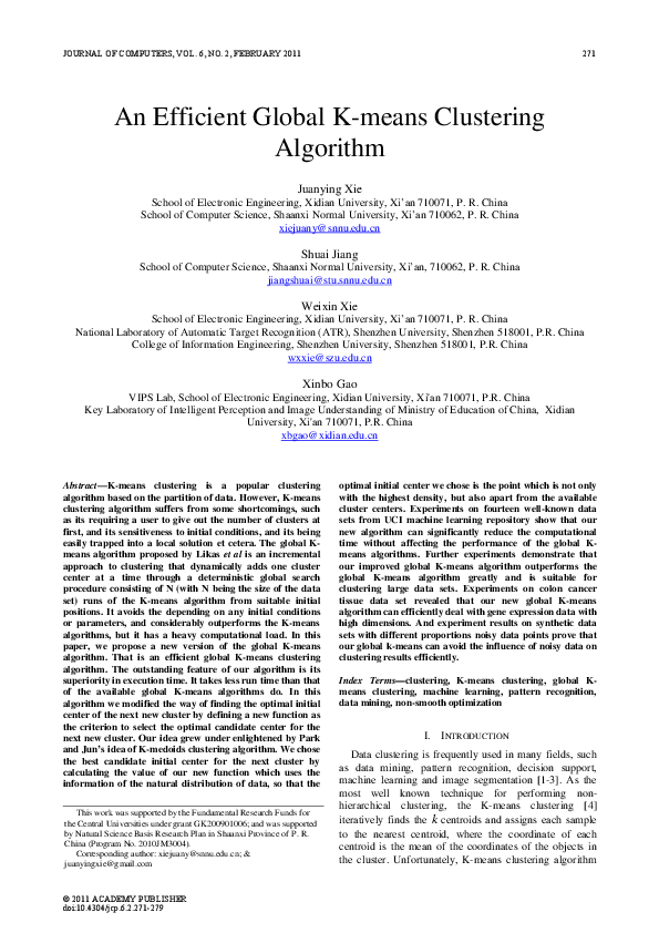 (PDF) An Efficient Global K-means Clustering Algorithm (PDF) An Efficient Global K-means Clustering Algorithm