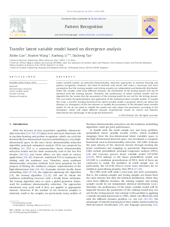 (PDF) Transfer latent variable model based on divergence analysis