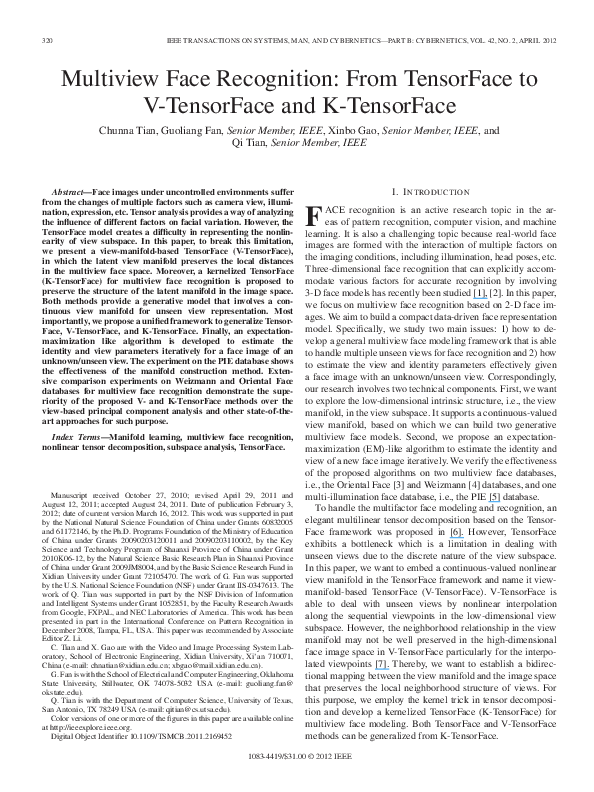 (PDF) Multiview Face Recognition: From TensorFace to V-TensorFace and K-TensorFace