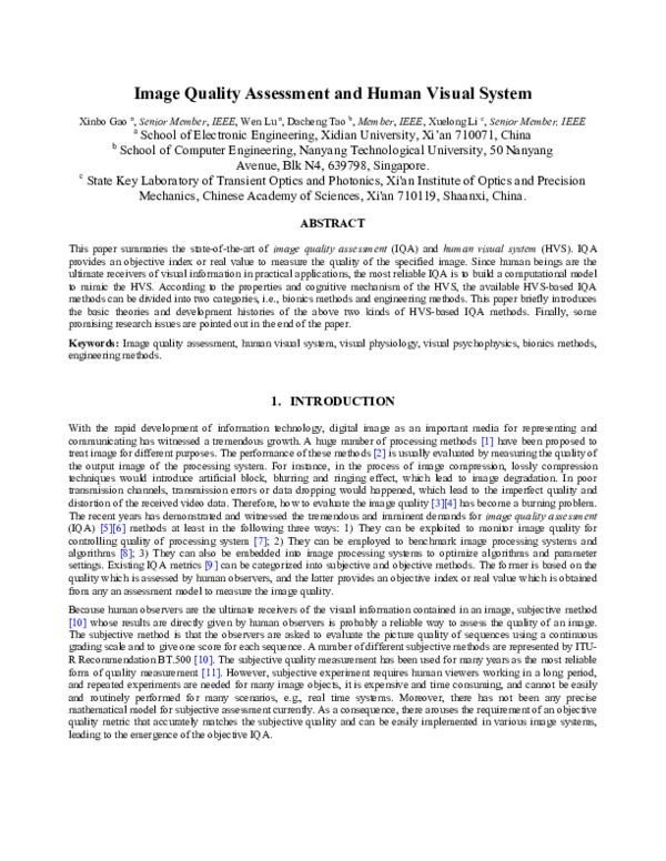 (PDF) Image quality assessment and human visual system