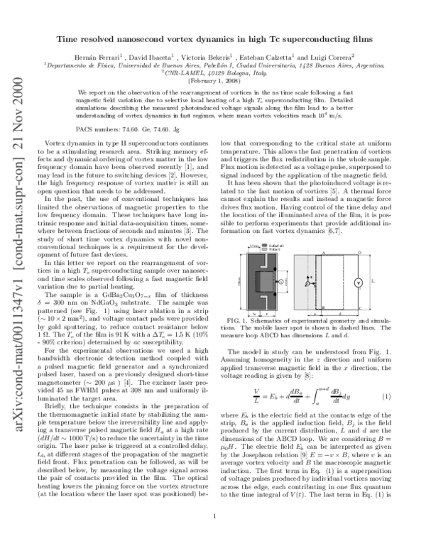 (PDF) Nanosecond Vortex Dynamics in High Tc Superconductors