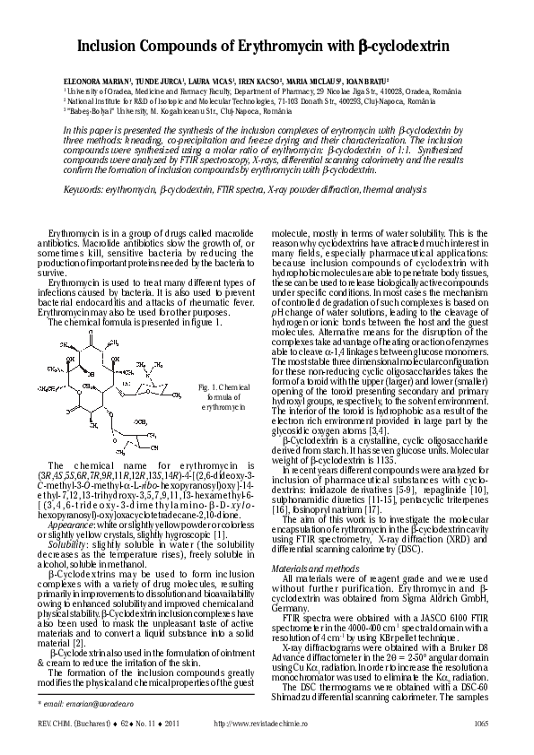 (PDF) Inclusion Compounds of Erythromycin with β-cyclodextrin