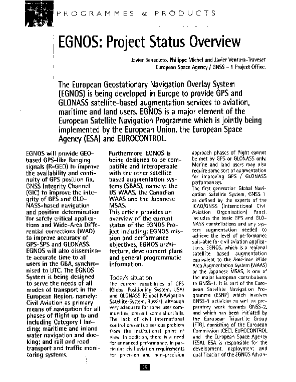(PDF) EGNOS: project status overview