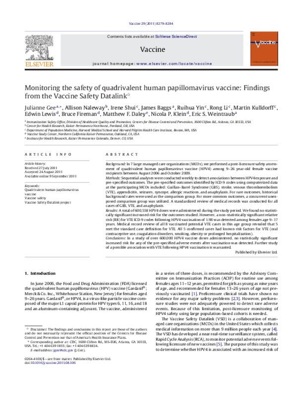 Pdf Monitoring The Safety Of Quadrivalent Human Papillomavirus 7177