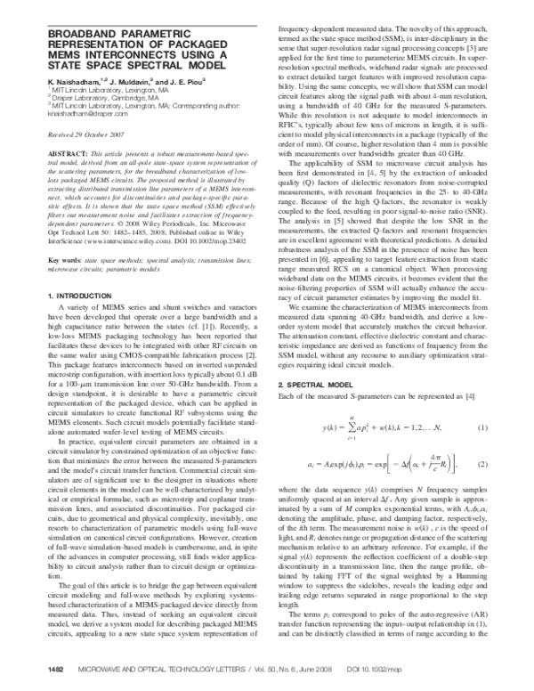 Pdf Broadband Parametric Representation Of Packaged Mems Interconnects Using A State Space
