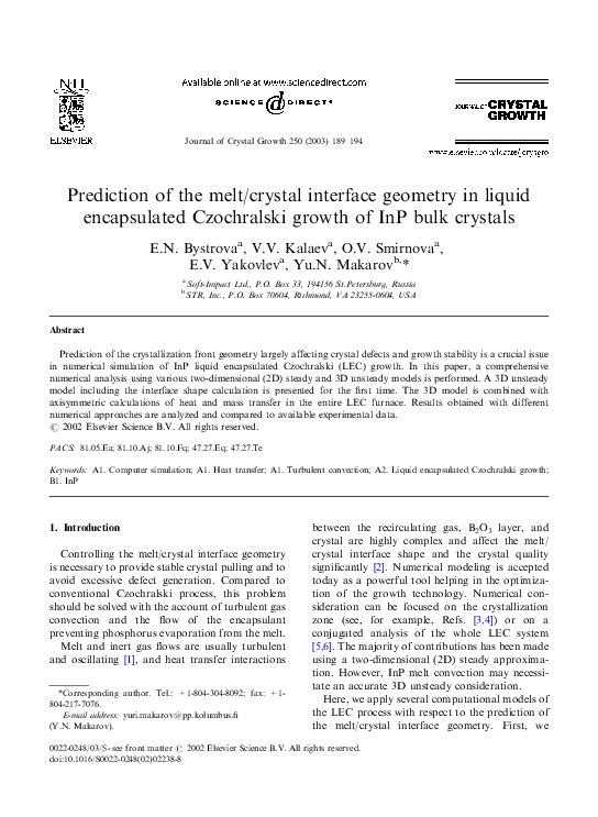 (PDF) Prediction of the melt/crystal interface geometry in liquid ...