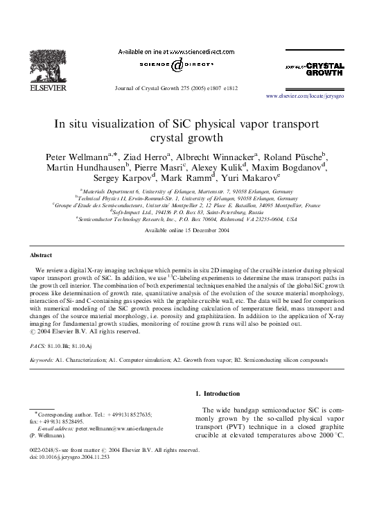 (PDF) In situ visualization of SiC physical vapor transport crystal growth