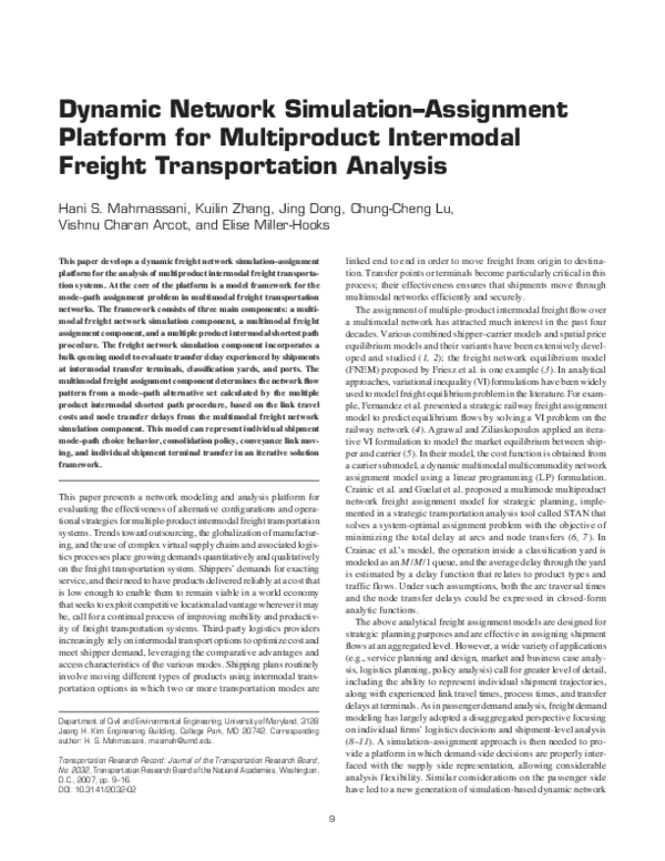 (PDF) Dynamic Network Simulation-Assignment Platform for Multiproduct Intermodal Freight ...