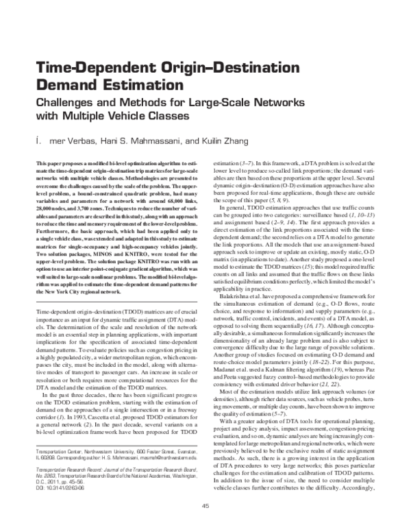 Pdf Time Dependent Origin Destination Demand Estimation