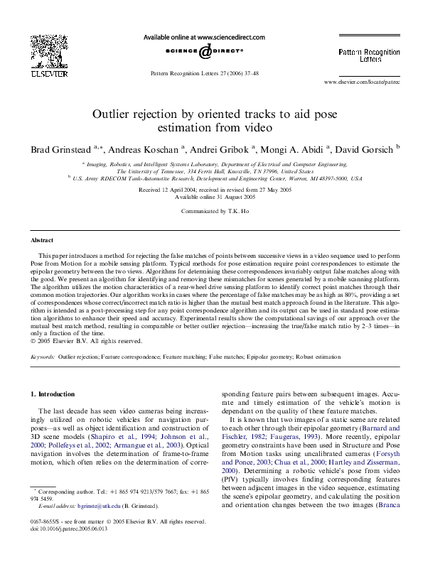 (PDF) Outlier rejection by oriented tracks to aid pose estimation from video