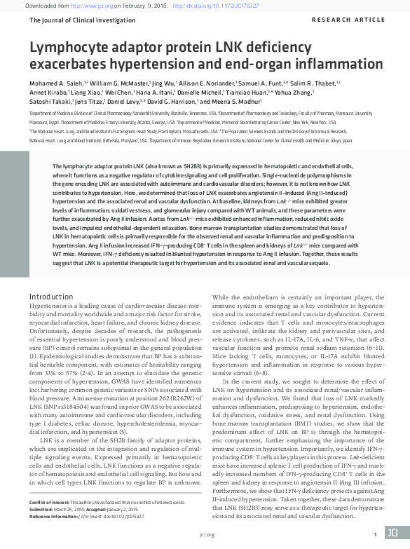 (PDF) Lymphocyte adaptor protein LNK deficiency exacerbates ...