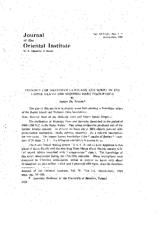 (PDF) Evidence for Dravidian language and script in the Easter Island ...
